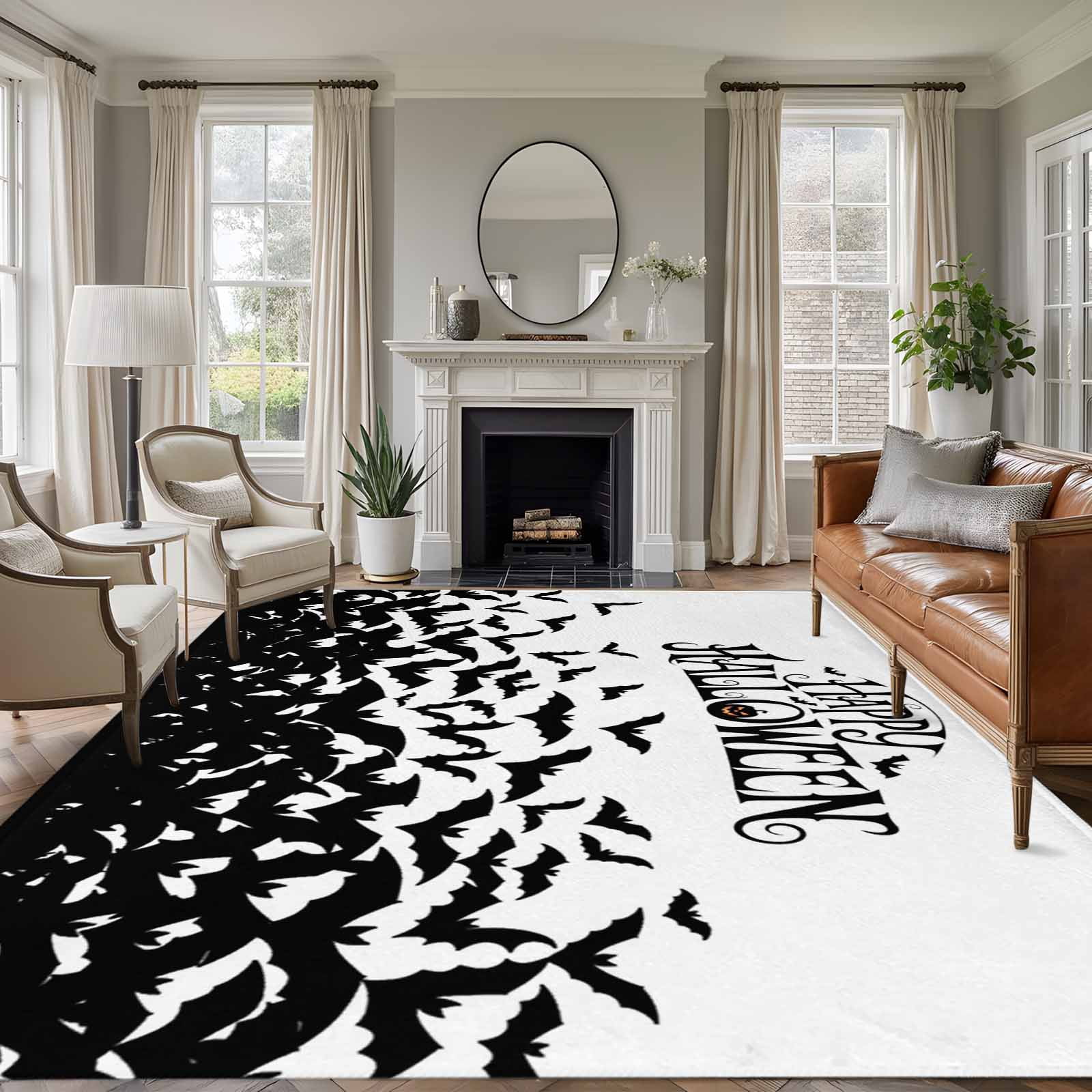 Area Rug for Living Room, Happy Halloween Non-Slip Indoor Large Carpet ...