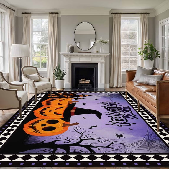 Area Rug for Living Room, Happy Halloween Non-Slip Indoor Large Carpet ...