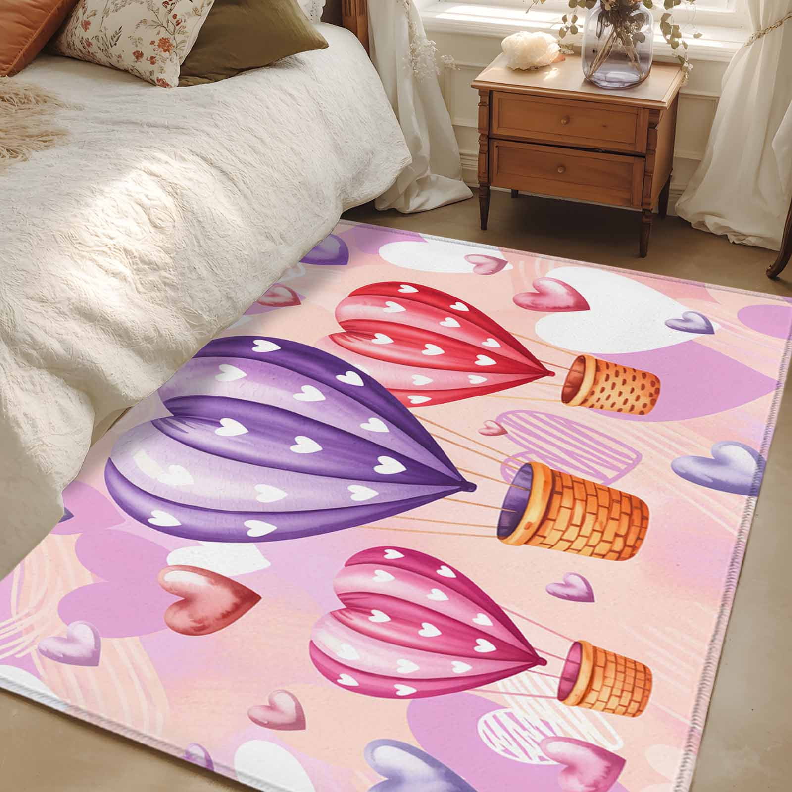 Area Rug for Living Room, Hot Air Balloons Non-Slip Indoor Large Carpet ...