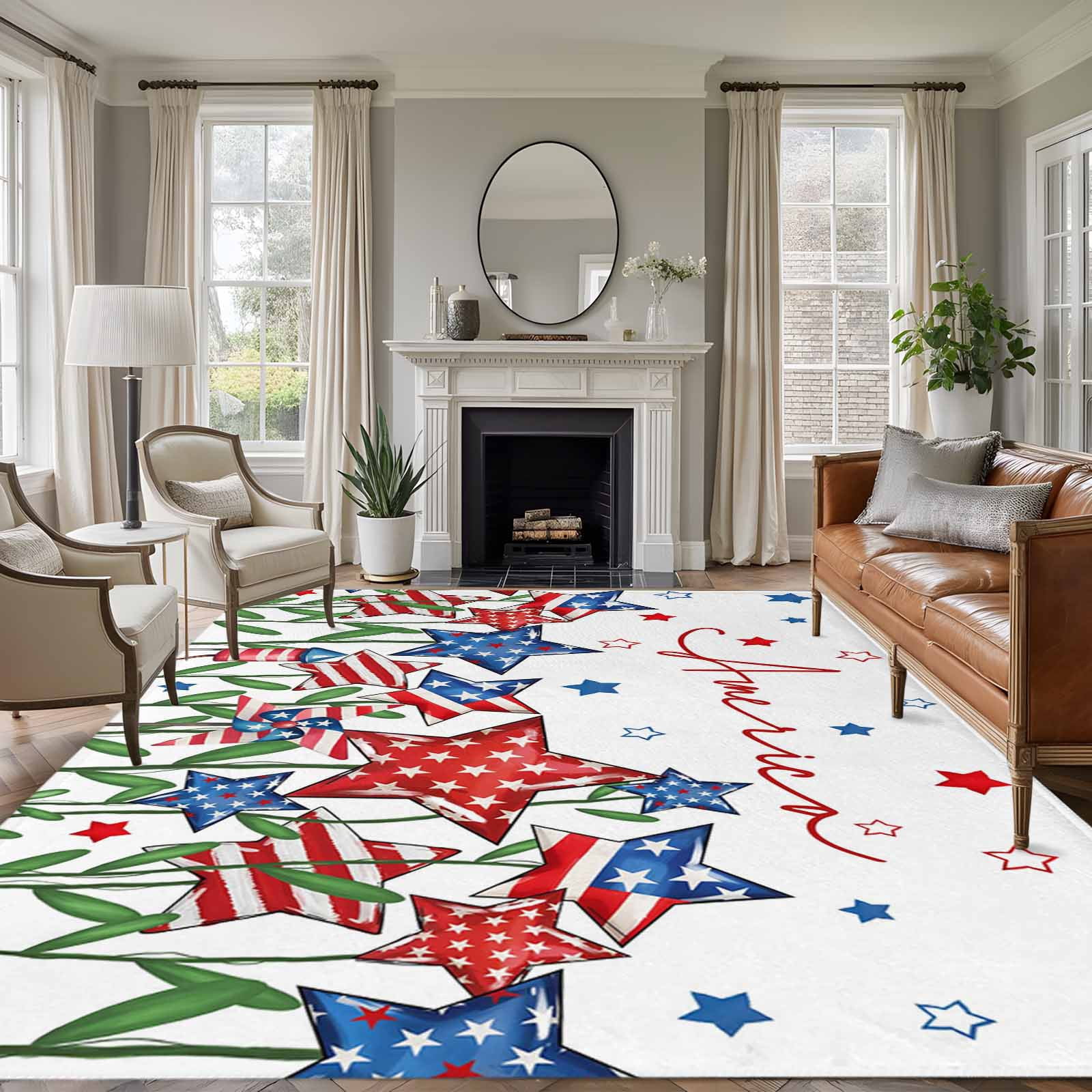 Area Rug for Living Room, Independence Day Non-Slip Indoor Large Carpet ...