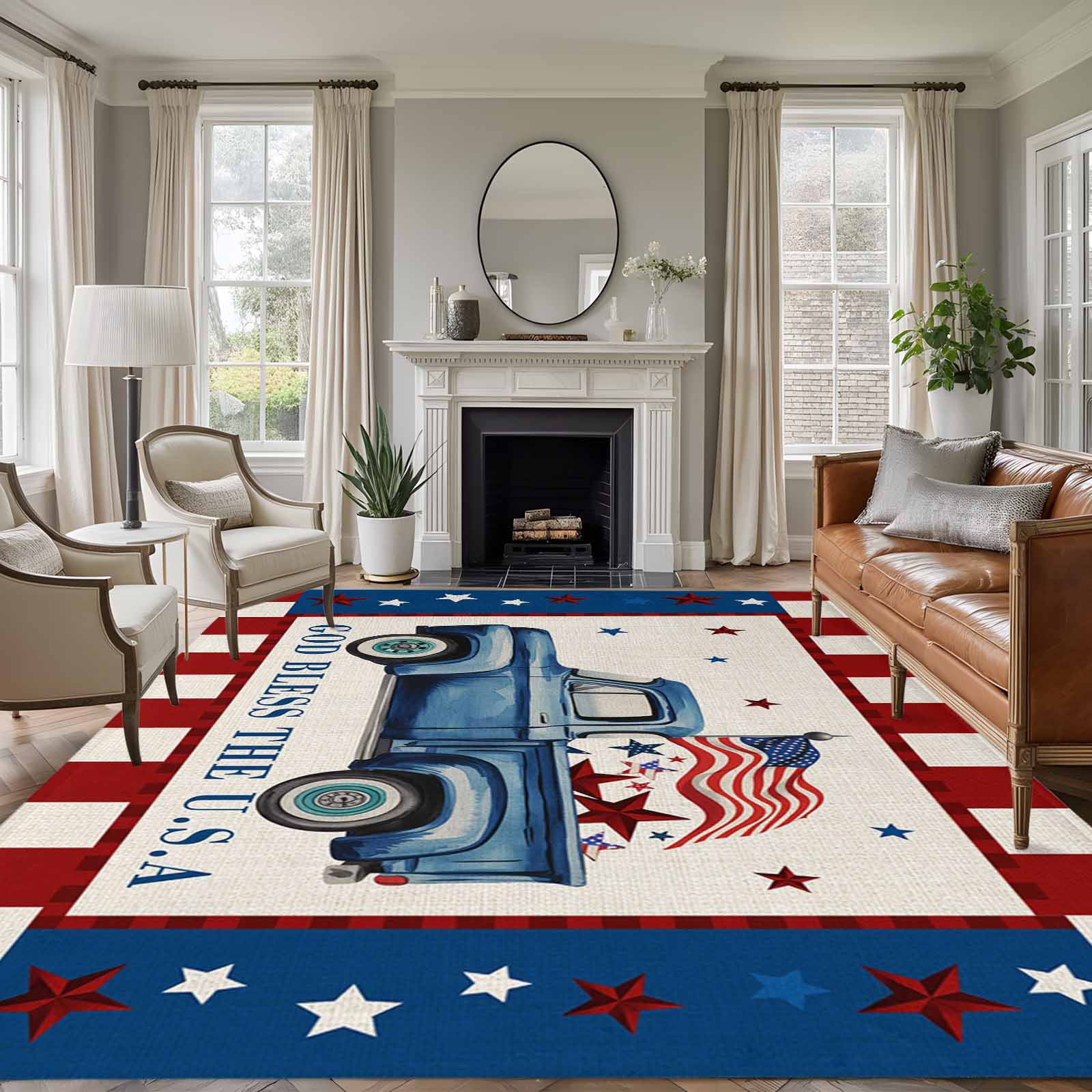 Area Rug for Living Room, Independence Day Non-Slip Indoor Large Carpet ...
