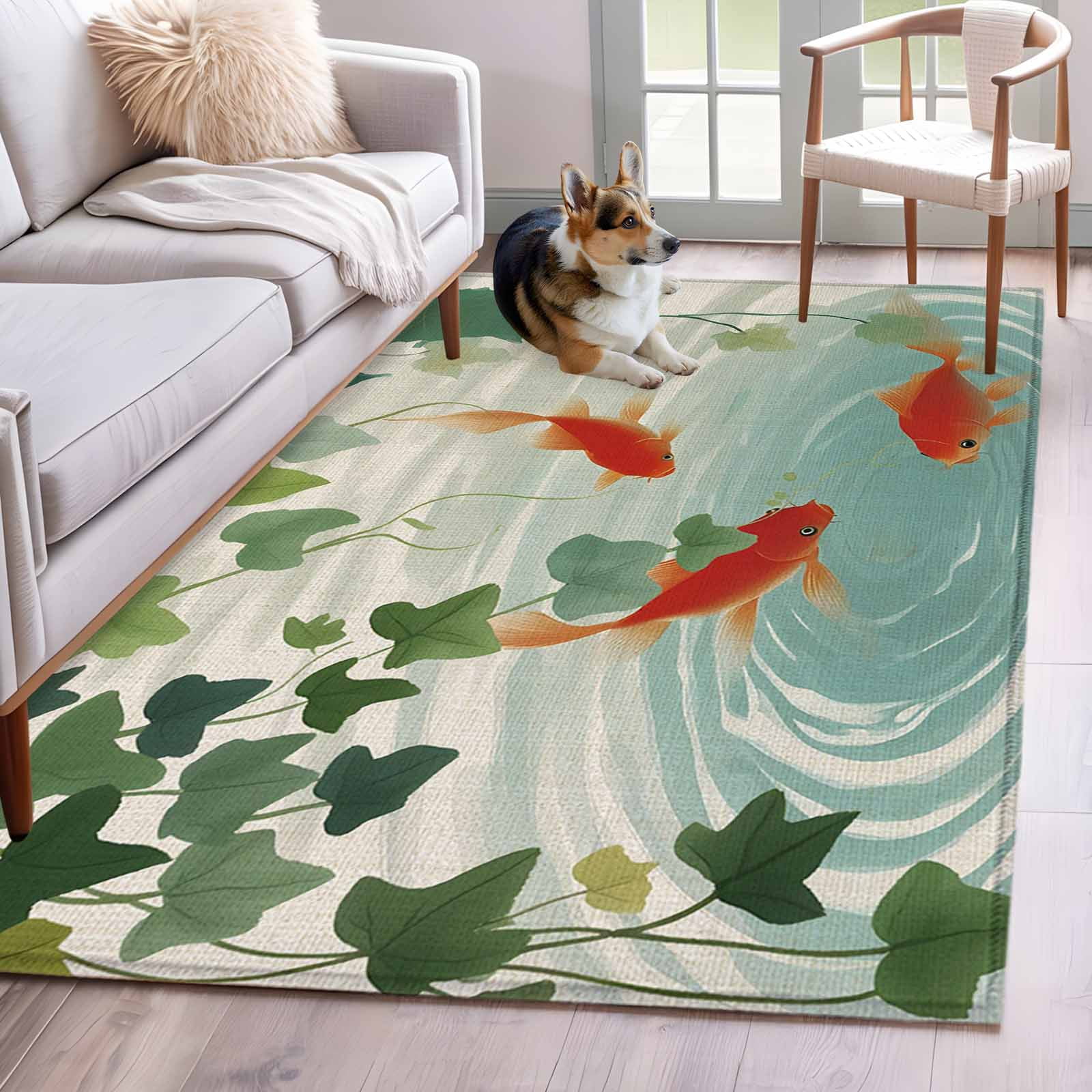 Area Rug for Living Room, Japanese Carp Fish Non-Slip Indoor Large ...