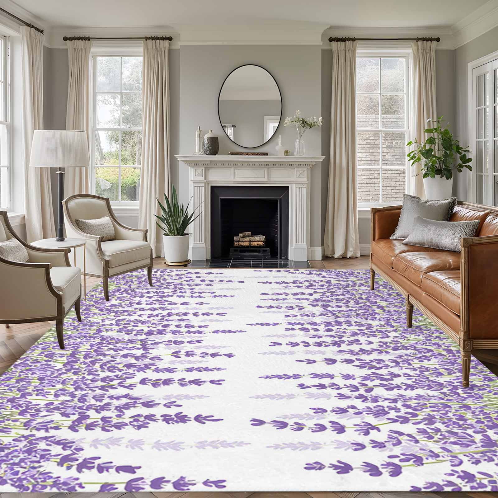 Area Rug for Living Room, Lavender Non-Slip Indoor Large Carpet for ...