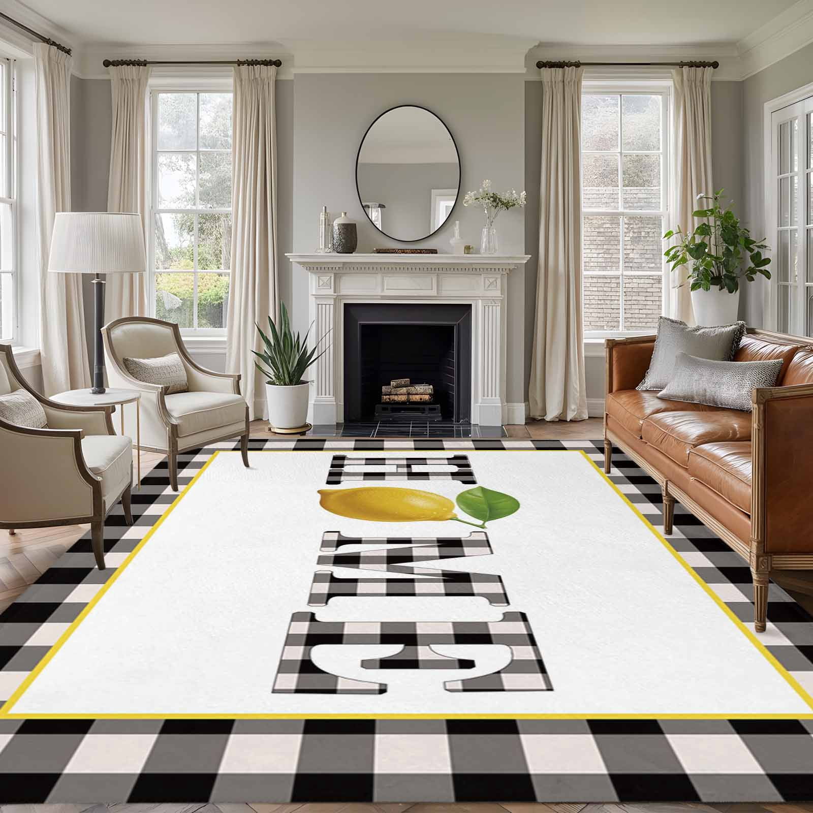 Area Rug for Living Room, Lemon Non-Slip Indoor Large Carpet for ...