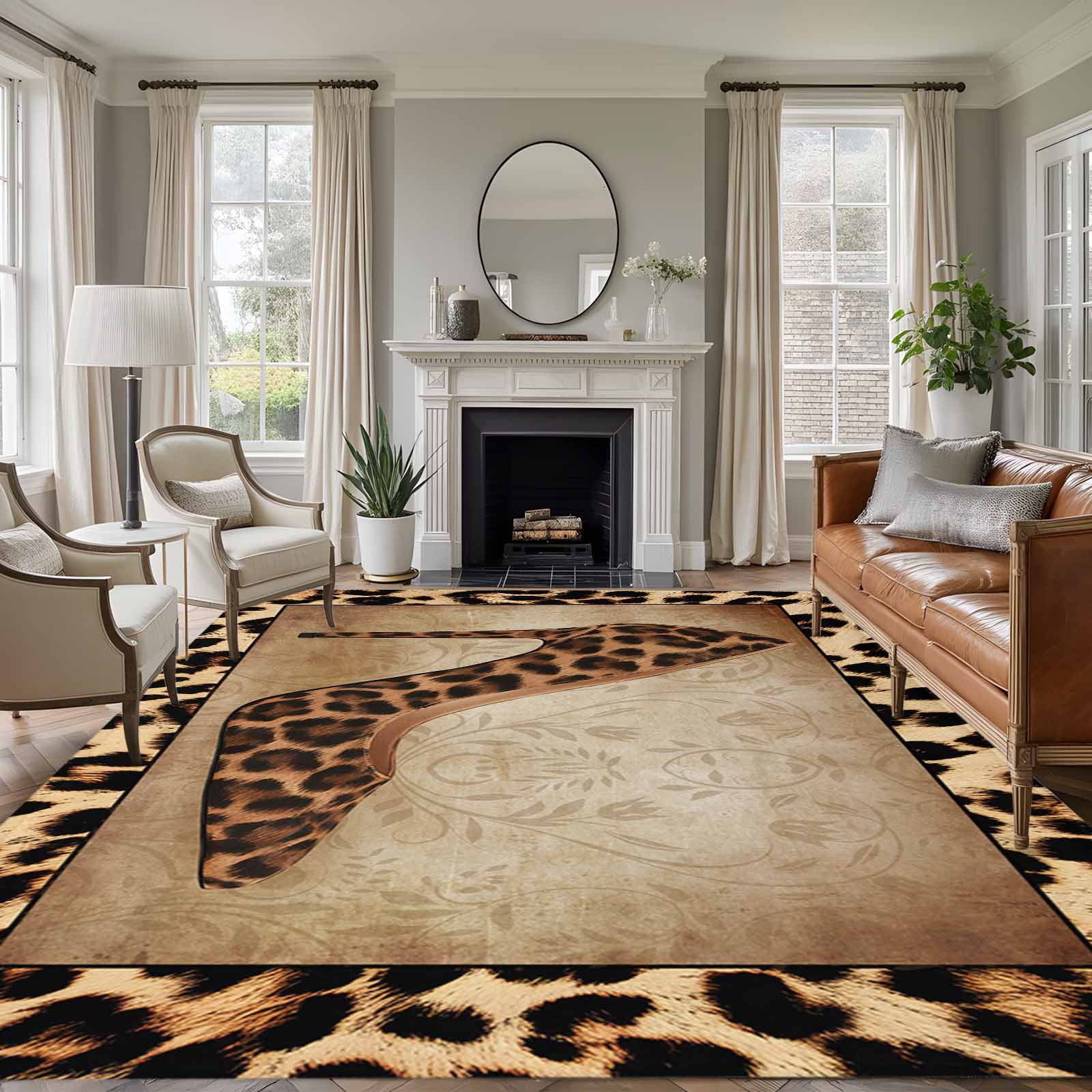 Area Rug for Living Room, Leopard Print Non-Slip Indoor Large Carpet ...