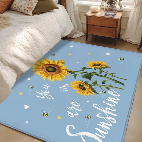 Area Rug for Living Room, Light Blue Sunshine Sunflower Non-Slip Indoor ...