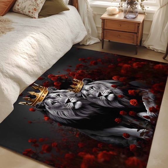 Area Rug for Living Room, Lions Couples Non-Slip Indoor Large Carpet ...