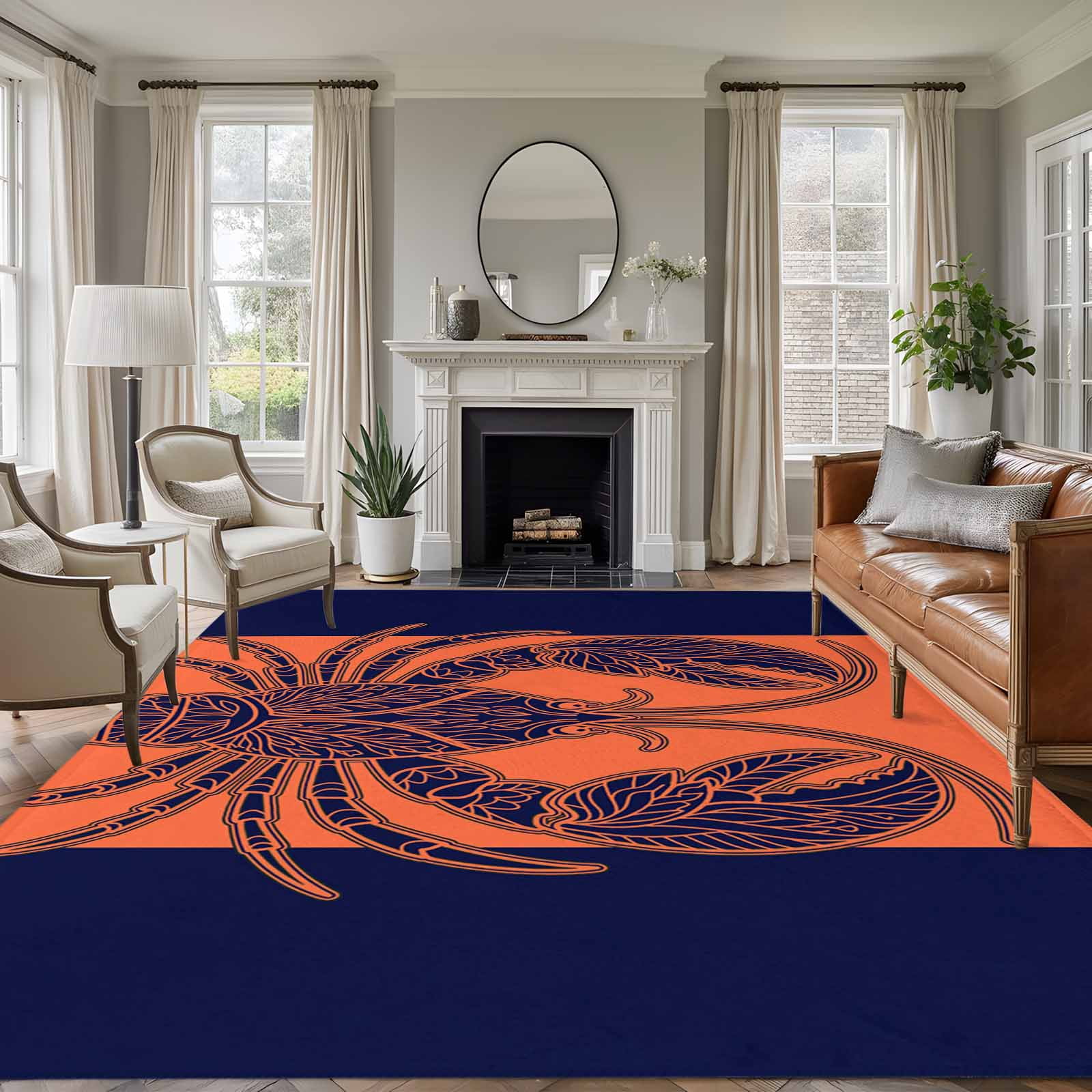 Area Rug for Living Room, Lobster Navy Blue Non-Slip Indoor Large ...