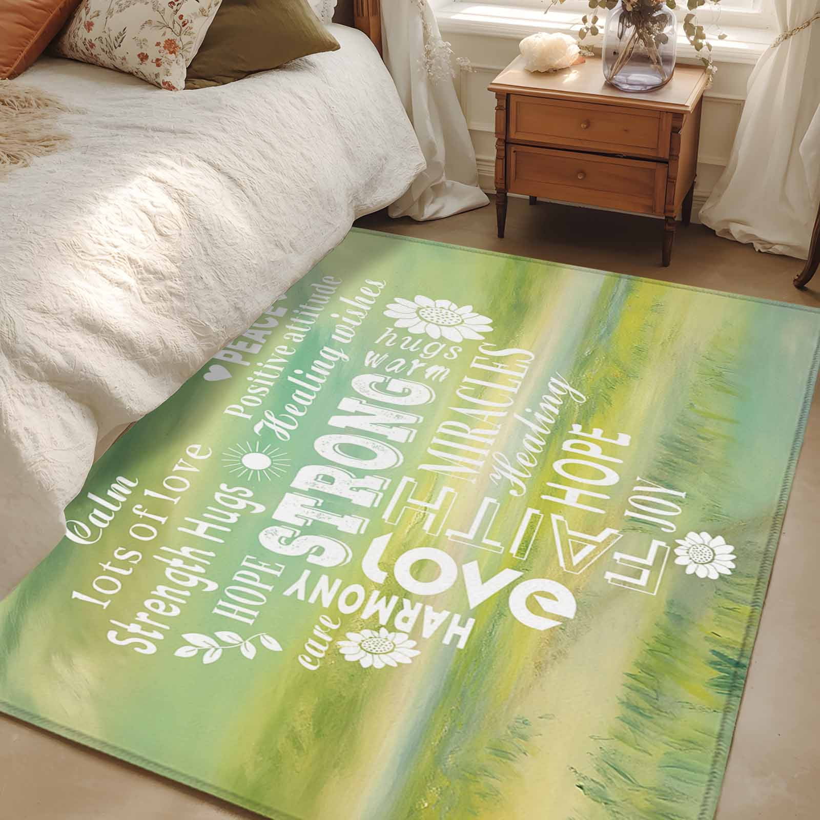 Area Rug for Living Room, Love Peace Text Non-Slip Indoor Large Carpet ...