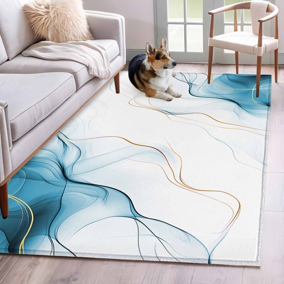 Area Rug for Living Room, Marble Blue Non-Slip Indoor Large Carpet for ...