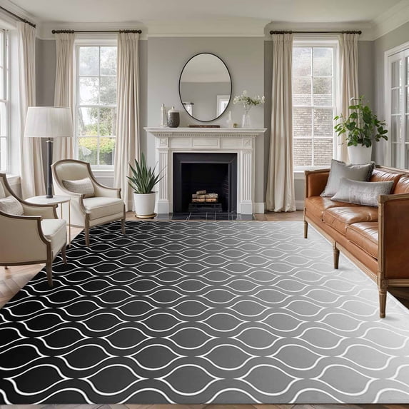 Area Rug for Living Room, Morocco Black Non-Slip Indoor Large Carpet ...