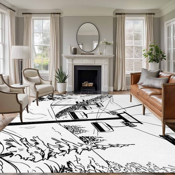 Area Rug for Living Room, Mountain Forest Non-Slip Indoor Large Carpet ...