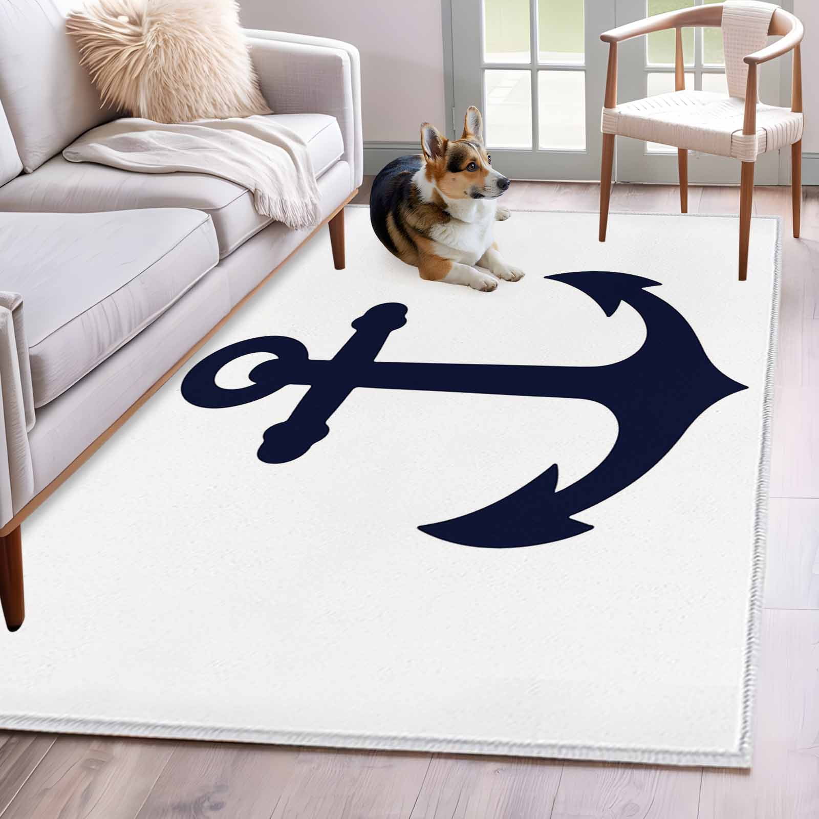 Area Rug for Living Room, Nautical Anchor Non-Slip Indoor Large Carpet ...