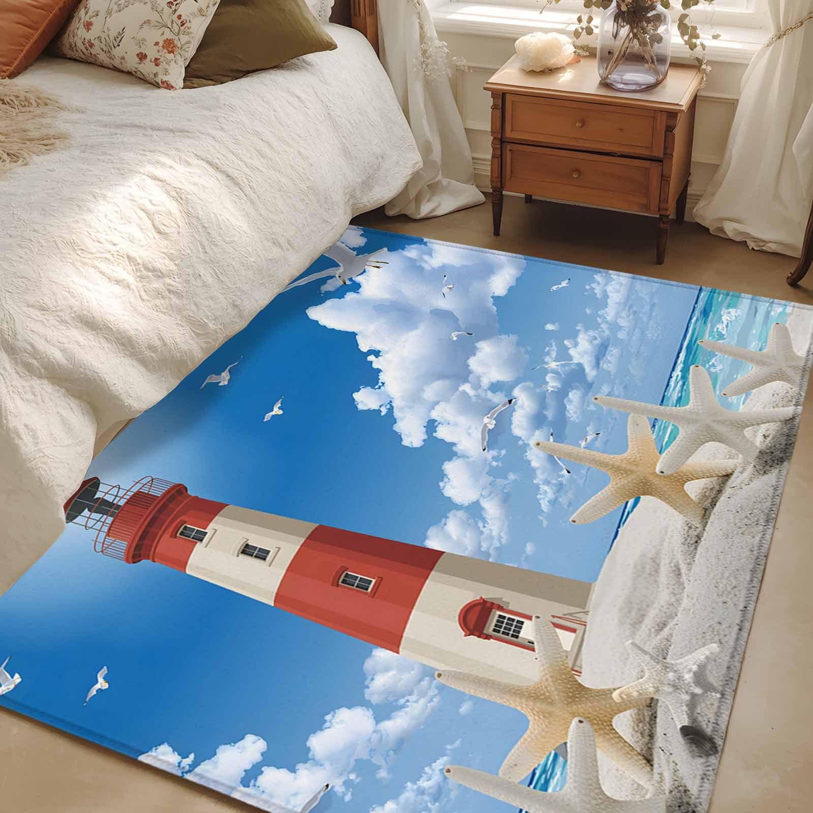 Area Rug for Living Room, Nautical Coastal Non-Slip Indoor Large Carpet ...