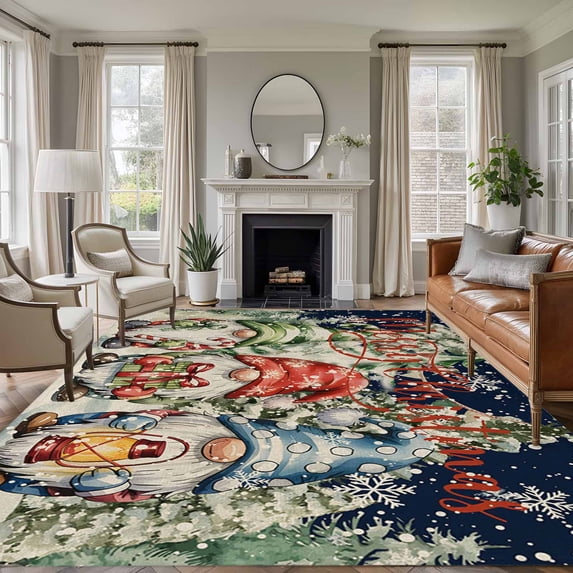 Area Rug for Living Room, Navy Blue Christmas Non-Slip Indoor Large ...