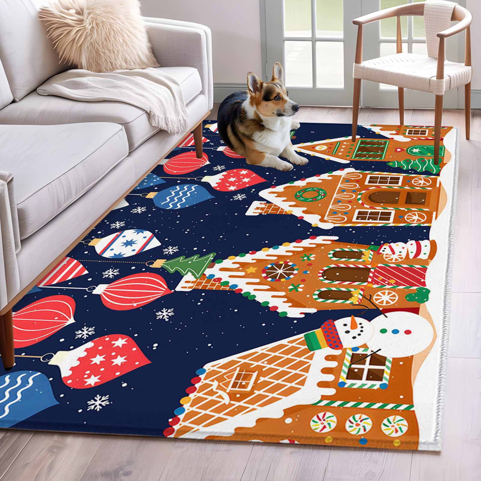 Area Rug for Living Room, Navy Blue Christmas Non-Slip Indoor Large ...
