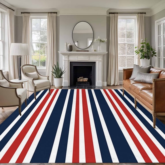 Area Rug for Living Room, Navy Blue Red Striped Non-Slip Indoor Ex ...