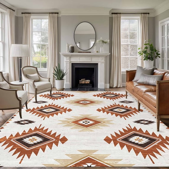 Area Rug for Living Room, Orange Aztec Non-Slip Indoor Large Carpet for ...