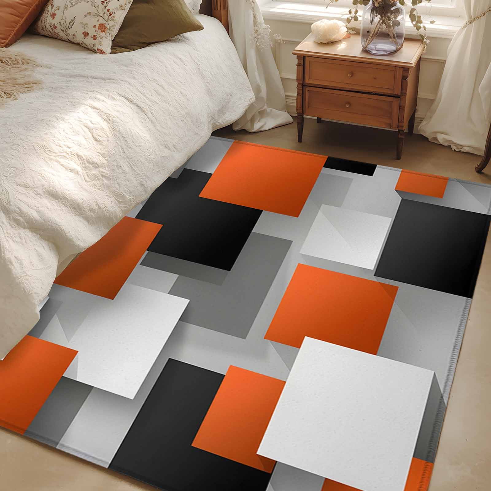 Area Rug for Living Room, Orange Gray Black Non-Slip Indoor Large ...