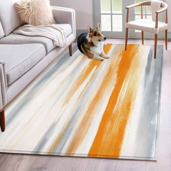 Area Rug for Living Room, Orange Gray White Non-Slip Indoor Large ...