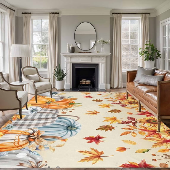 Area Rug for Living Room, Orange Grey Fall Non-Slip Indoor Large Carpet ...
