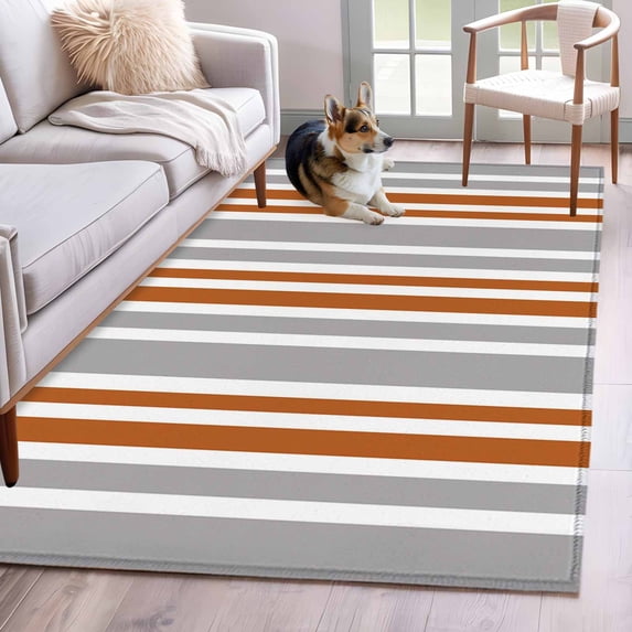 Area Rug for Living Room, Orange Grey Stripes Non-Slip Indoor Large ...