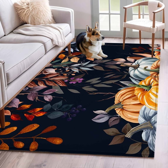 Area Rug for Living Room, Orange Pumpkin Fall Non-Slip Indoor Large ...