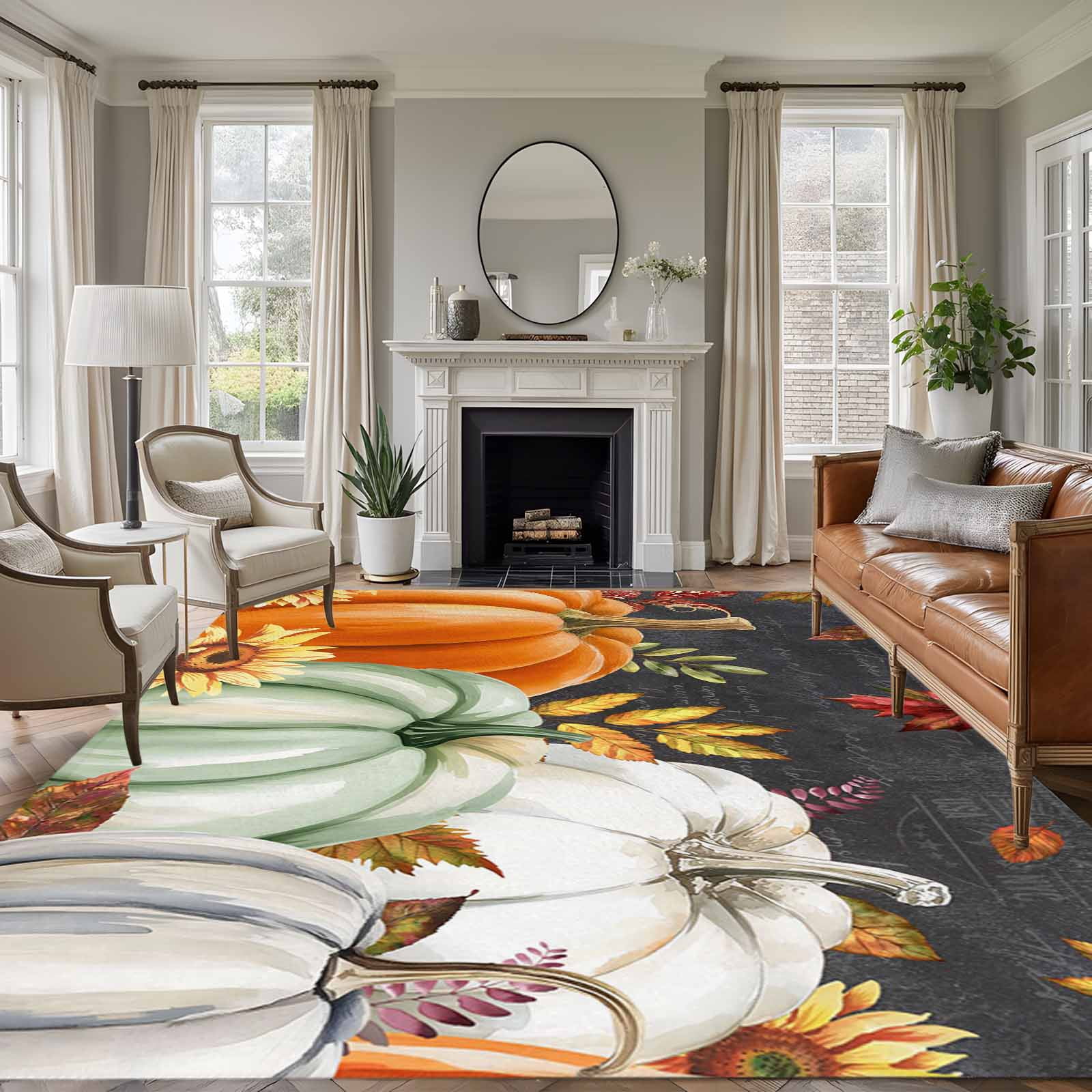 Area Rug for Living Room, Orange Pumpkins Fall Non-Slip Indoor Ex Large ...