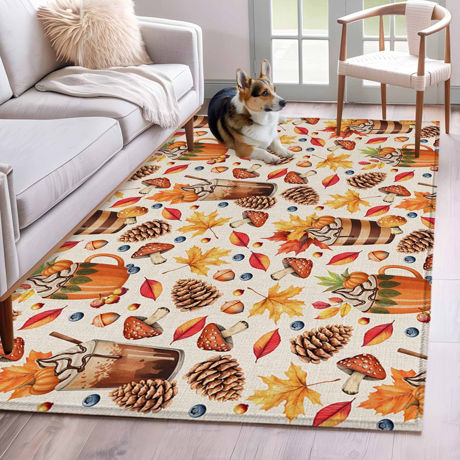 Area Rug for Living Room, Pine Cones Fall Non-Slip Indoor Large Carpet ...