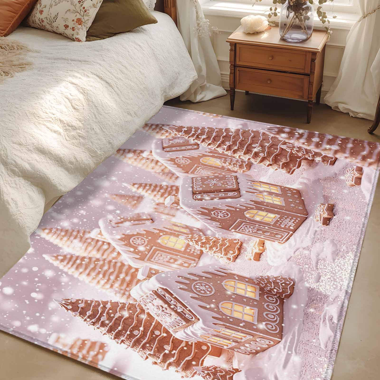 Area Rug for Living Room, Pink Christmas Non-Slip Indoor Large Carpet ...