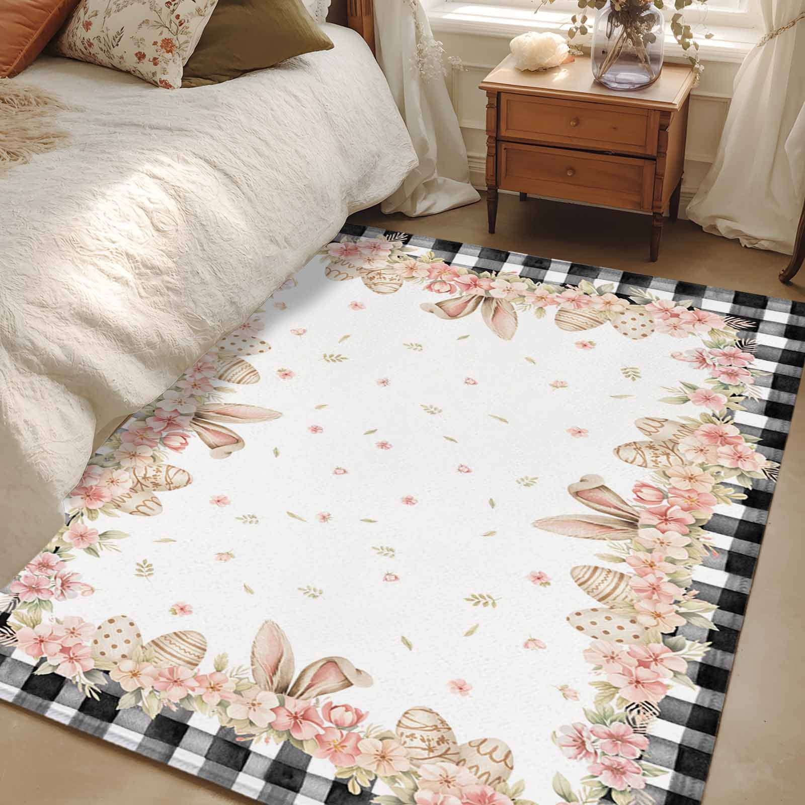 Area Rug for Living Room, Pink Easter Non-Slip Indoor Large Carpet for ...