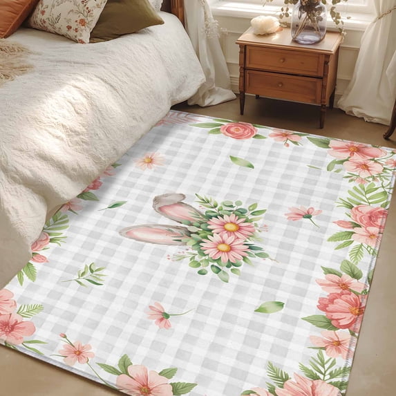 Area Rug for Living Room, Pink Floral Easter Non-Slip Indoor Large ...