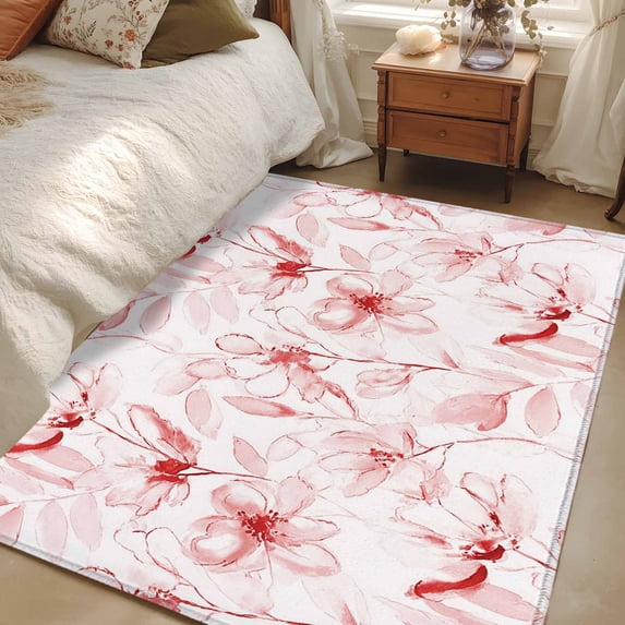 Area Rug for Living Room, Pink Flower Non-Slip Indoor Large Carpet for ...