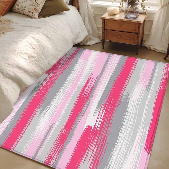 Area Rug for Living Room, Pink Gray Stripes Non-Slip Indoor Large ...