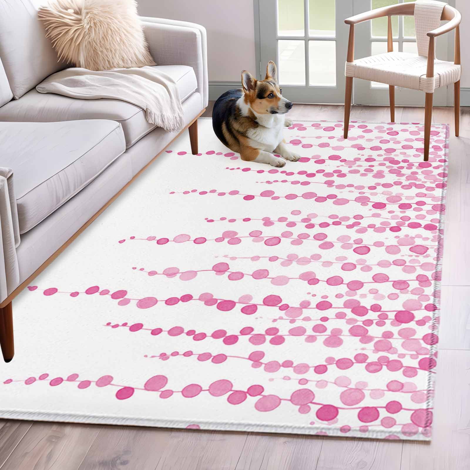 Area Rug for Living Room, Pink Non-Slip Indoor Large Carpet for Bedroom ...