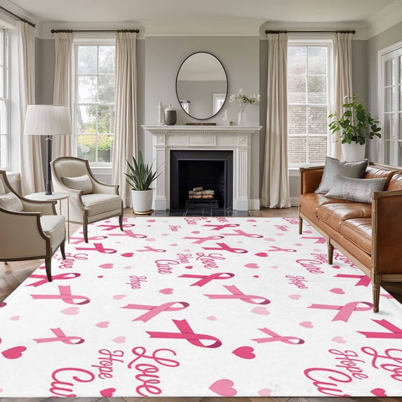 Area Rug for Living Room, Pink Ribbon Non-Slip Indoor Large Carpet for ...