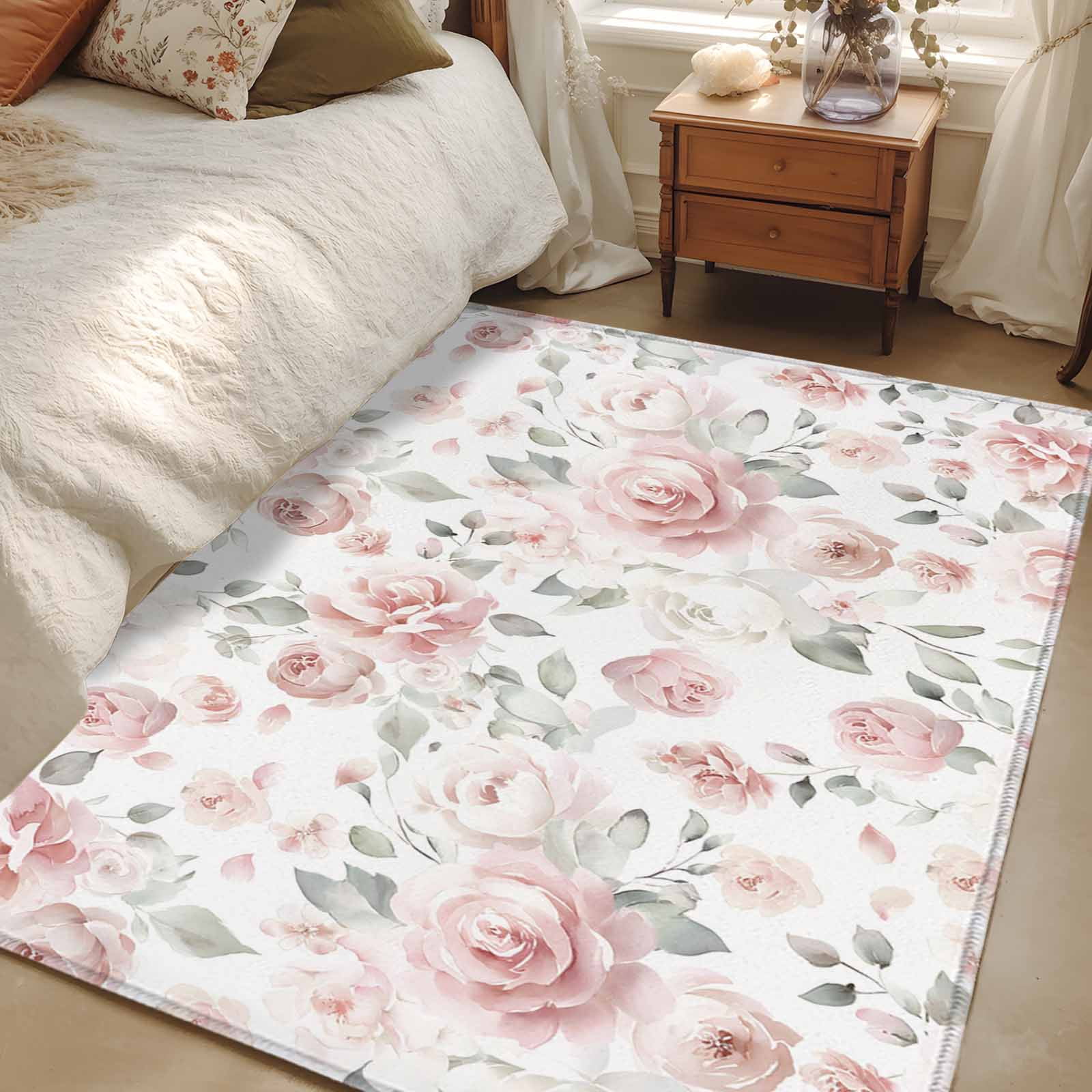Area Rug for Living Room, Pink Rose Non-Slip Indoor Large Carpet for ...
