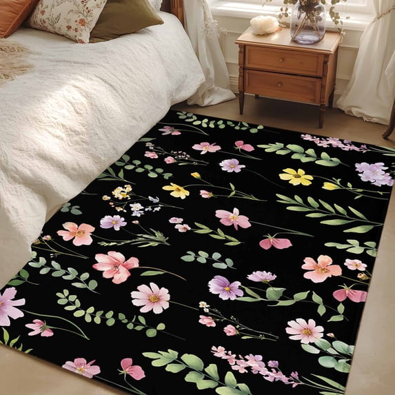 Area Rug for Living Room, Pink Spring Floral Non-Slip Indoor Large ...