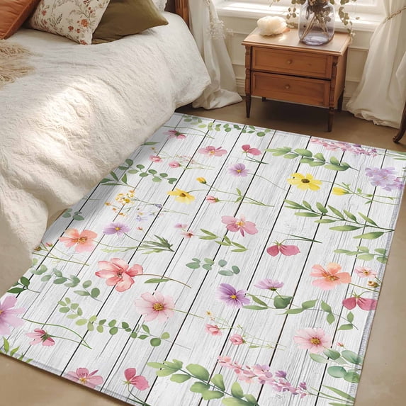 Area Rug for Living Room, Pink Spring Floral Non-Slip Indoor Large ...