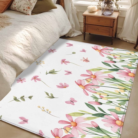 Area Rug for Living Room, Pink Spring Floral Non-Slip Indoor Large ...