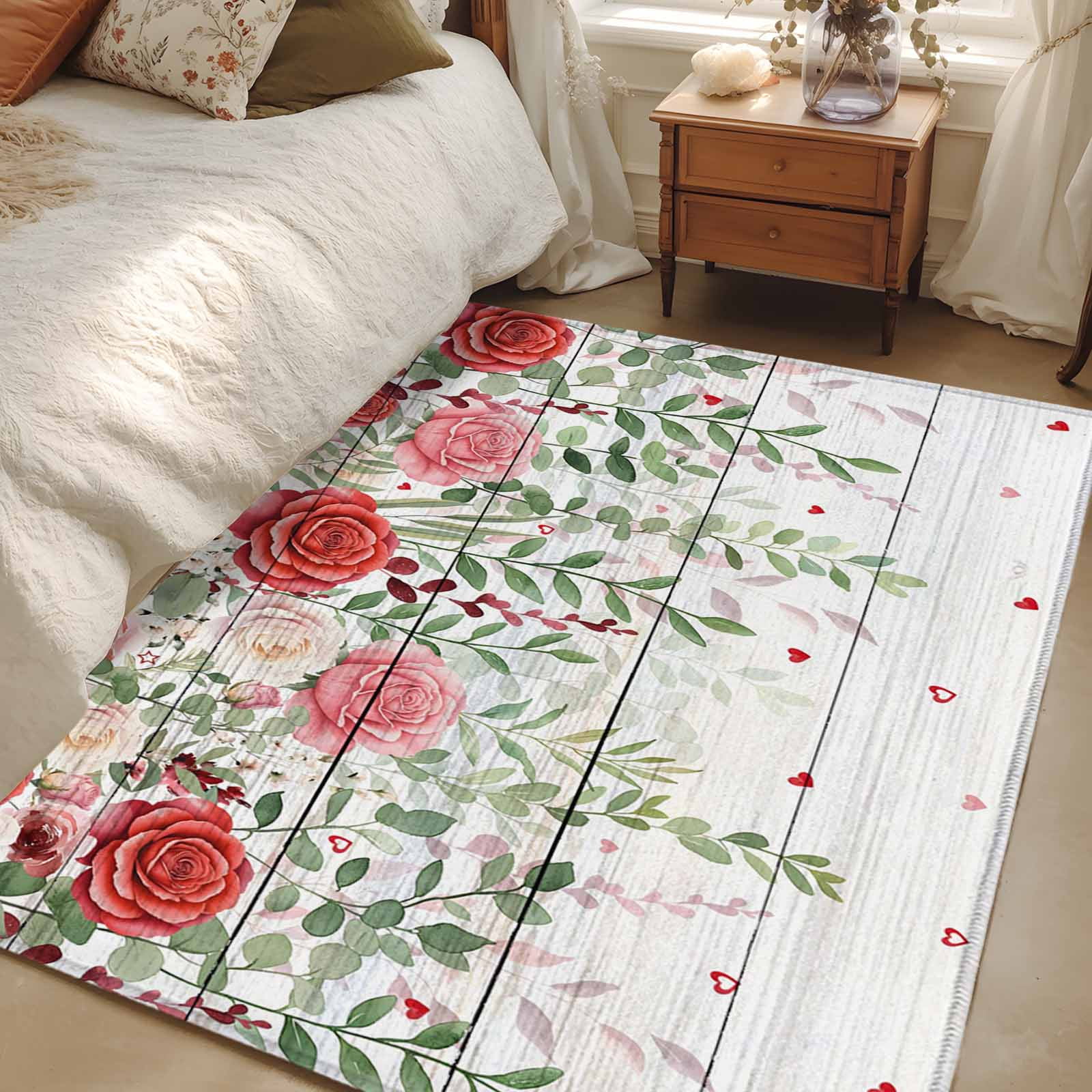 Area Rug for Living Room, Pink Spring Floral Non-Slip Indoor Large ...