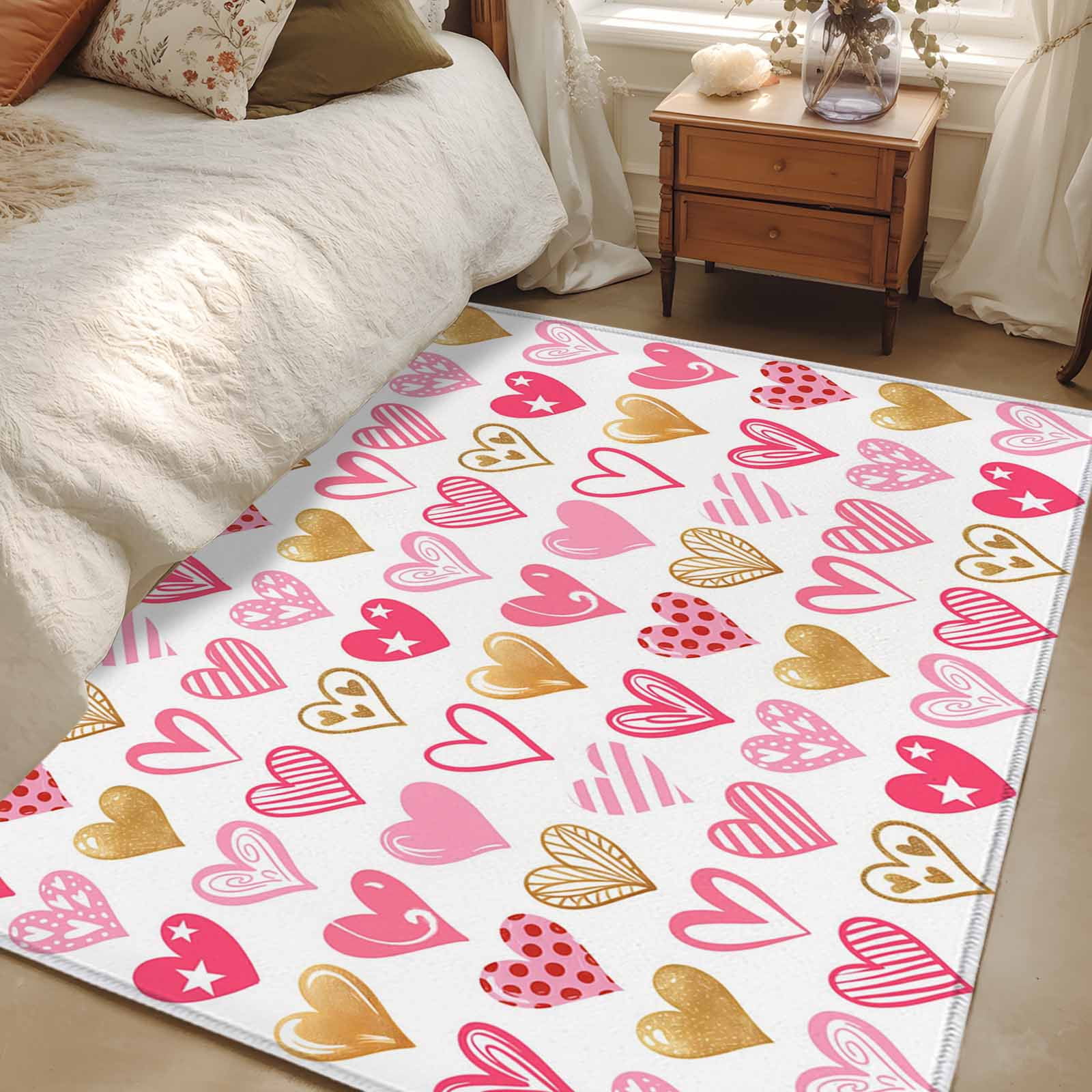 Area Rug for Living Room, Pink Valentine's Day Non-Slip Indoor Large ...