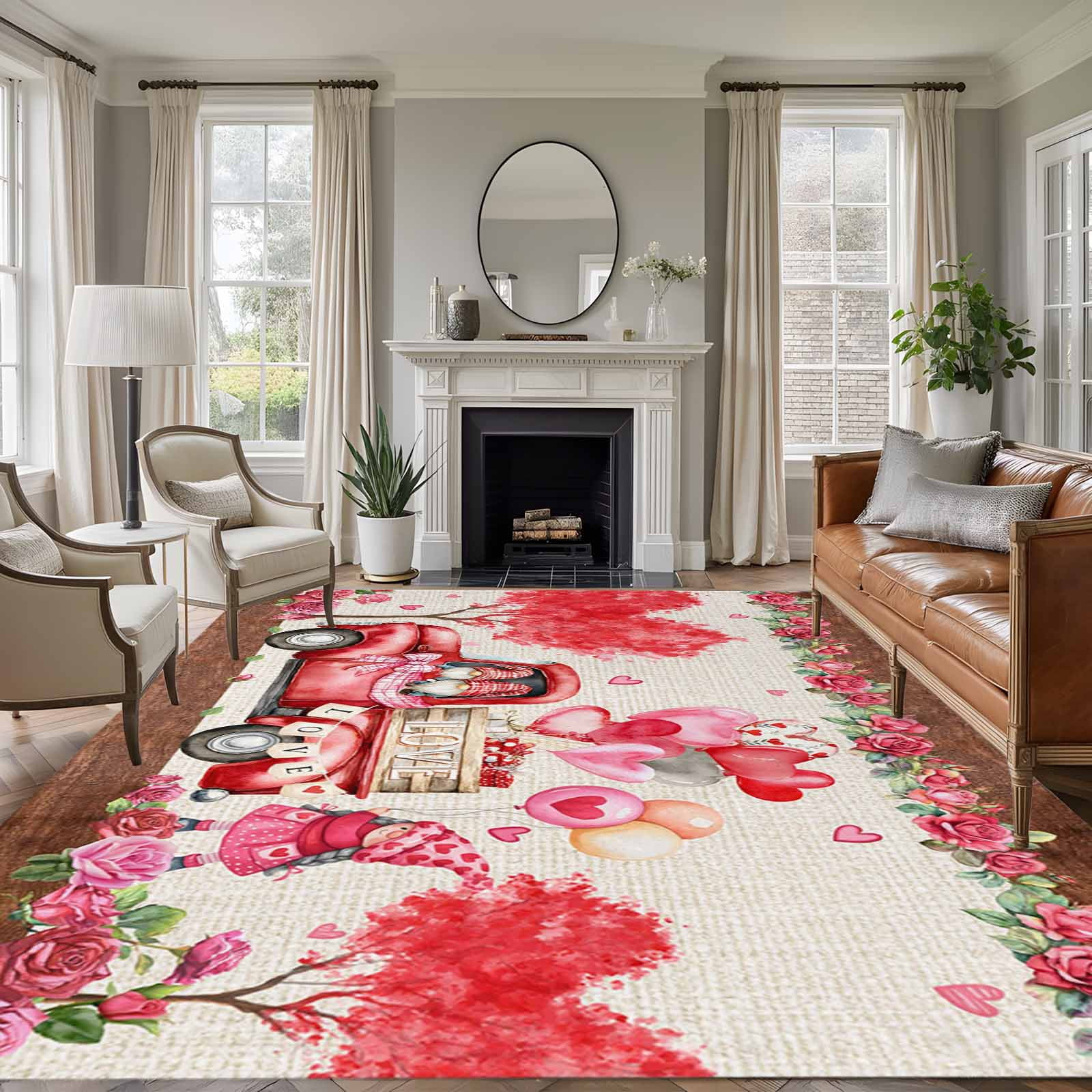 Area Rug for Living Room, Pink Valentine's Day Non-Slip Indoor Large ...