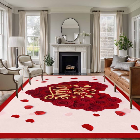 Area Rug for Living Room, Pink Valentine's Day Non-Slip Indoor Large ...