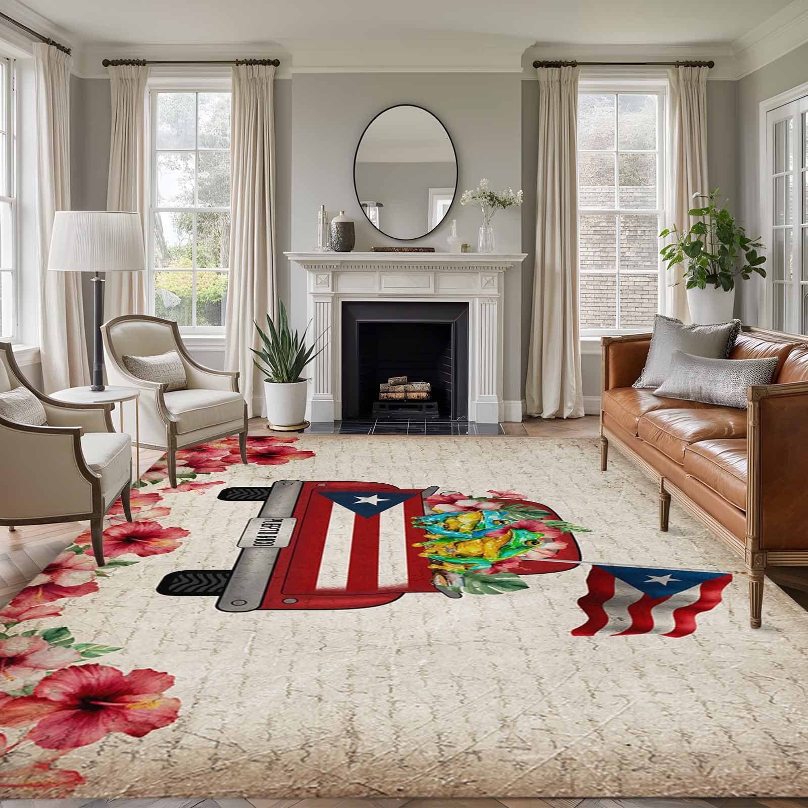 Area Rug for Living Room, Puerto Rican Flag Non-Slip Indoor Large ...