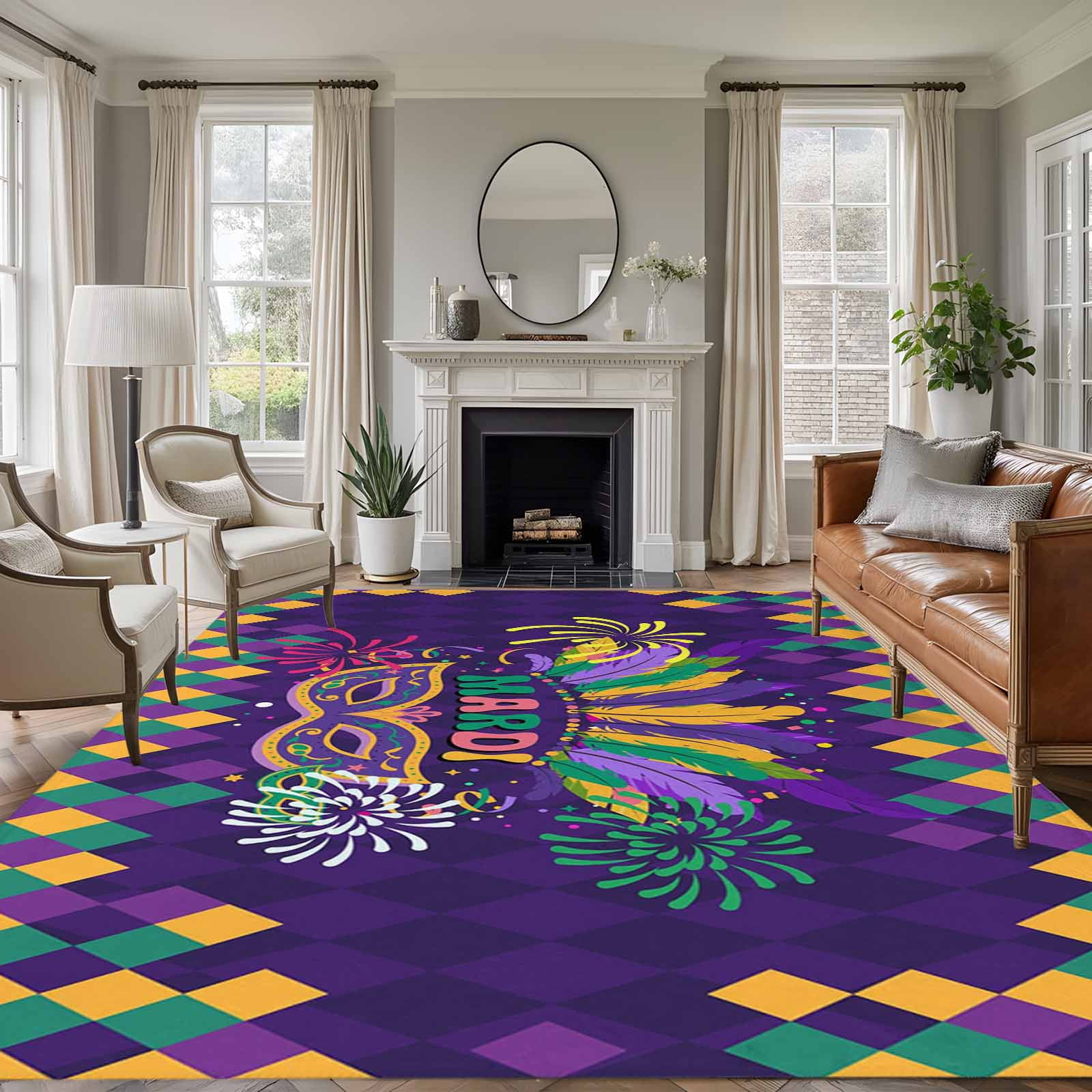 Area Rug for Living Room, Purple Carnival Non-Slip Indoor Large Carpet ...