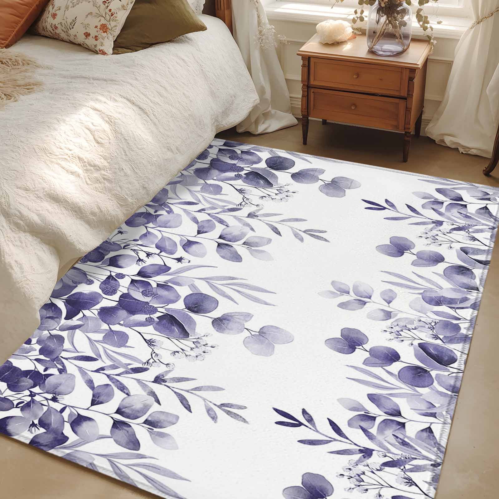 Area Rug for Living Room, Purple Eucalyptus Leaves Non-Slip Indoor ...