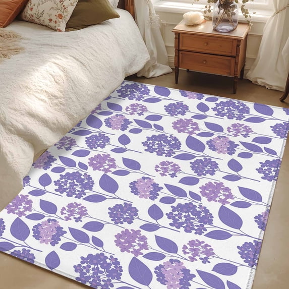 Area Rug for Living Room, Purple Flowers Non-Slip Indoor Large Carpet ...