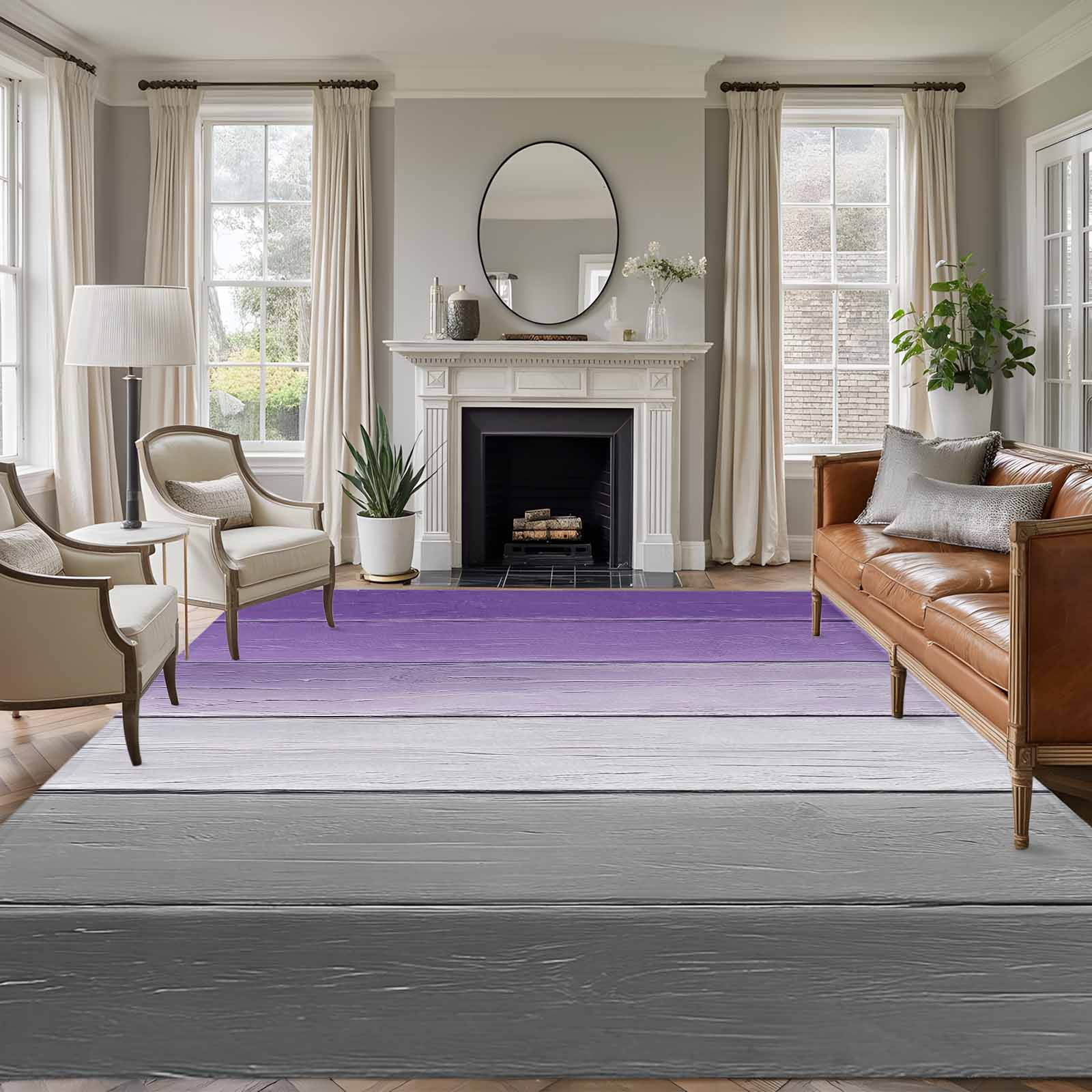 Area Rug for Living Room, Purple Gray Ombre Non-Slip Indoor Large ...