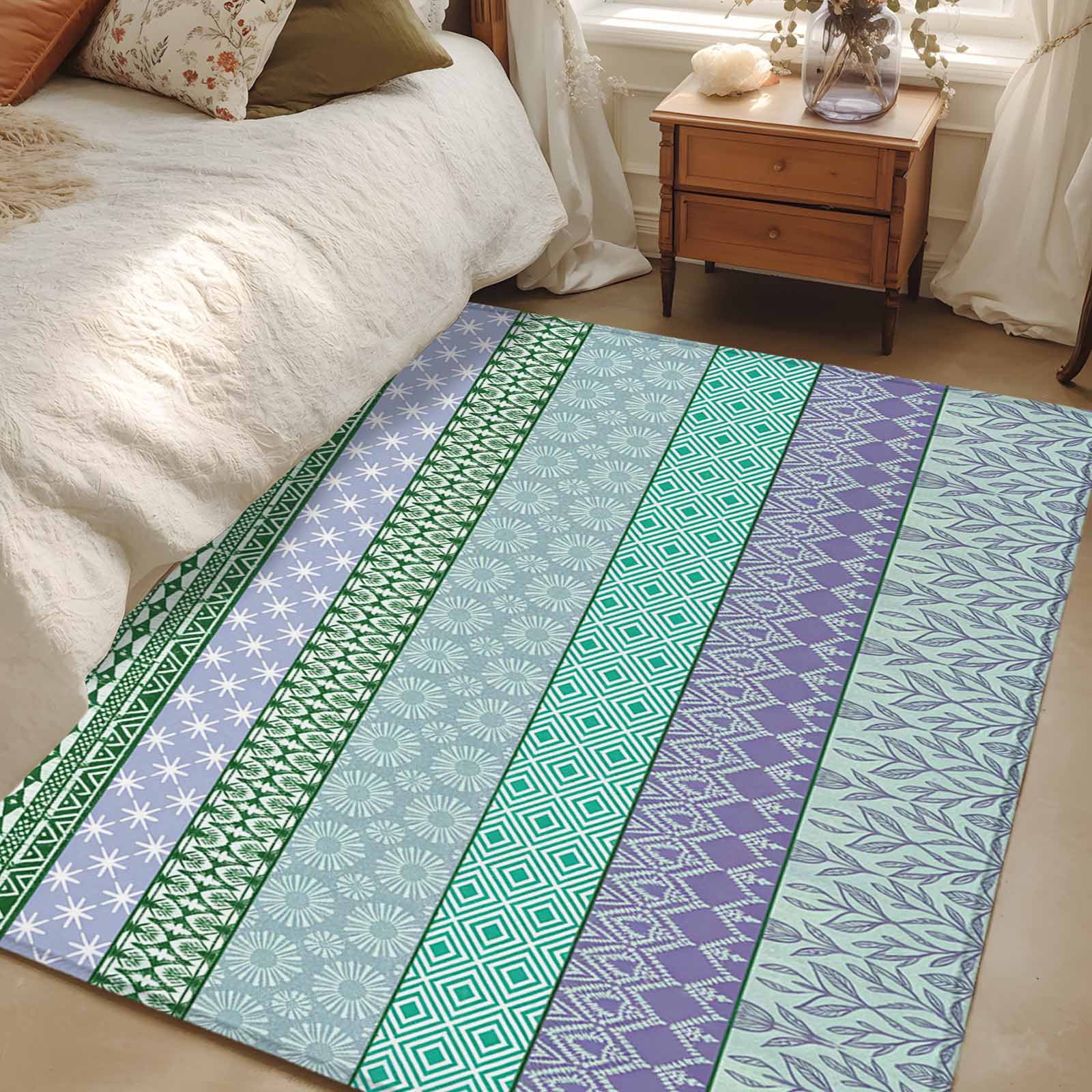 Area Rug for Living Room, Purple Green Boho Non-Slip Indoor Large ...